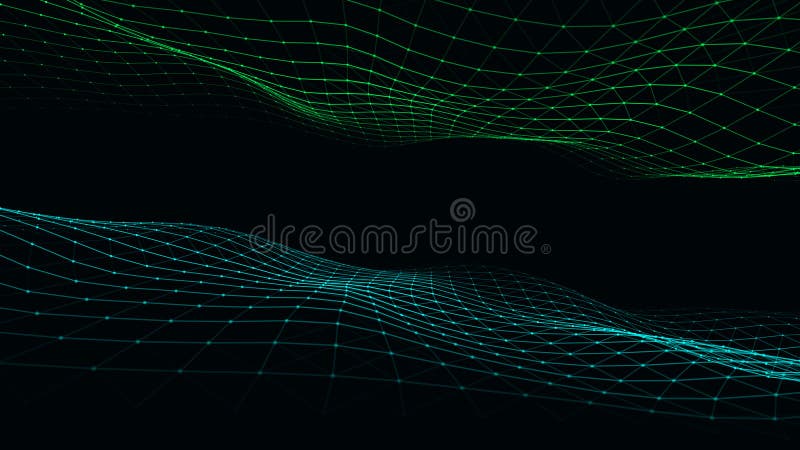 Vector Colors Double Wave with Motion Dots and Lines. Abstract Digital ...