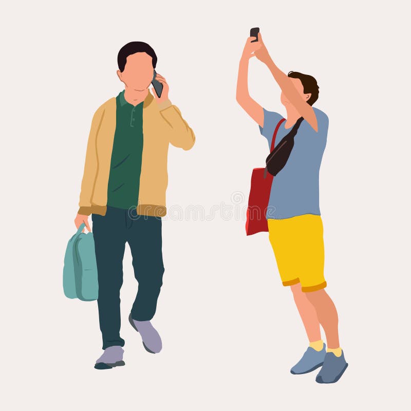 Vector Man with Phone Take Photo and Talking Stock Vector ...