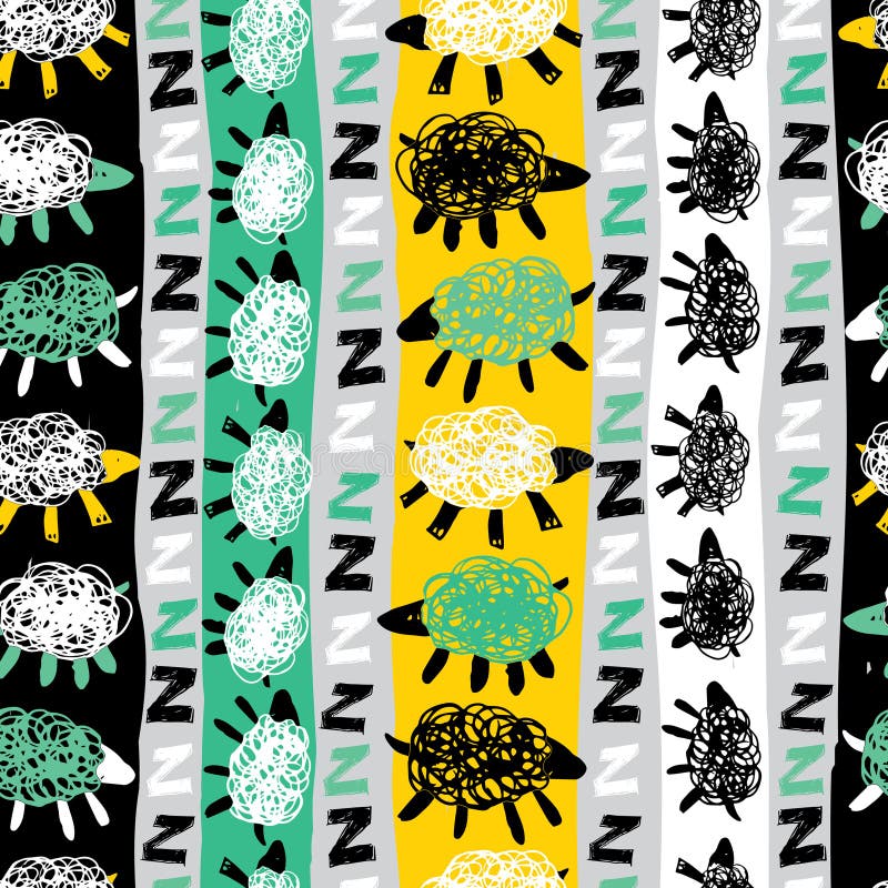 Vector Colourful Sheep Zzz Counting Stripes Cute Doodles Seamless ...