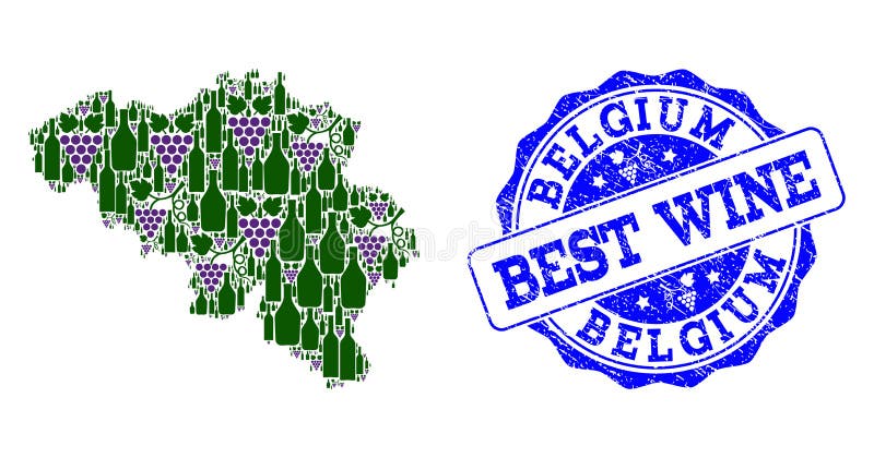 Composition of Grape Wine Map of Belgium and Best Wine Stamp Stock ...