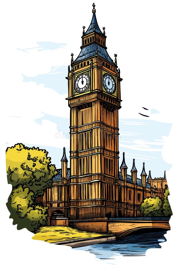 Vector Comic Hand-drawn Illustration of Big Ben. Big Ben in London ...