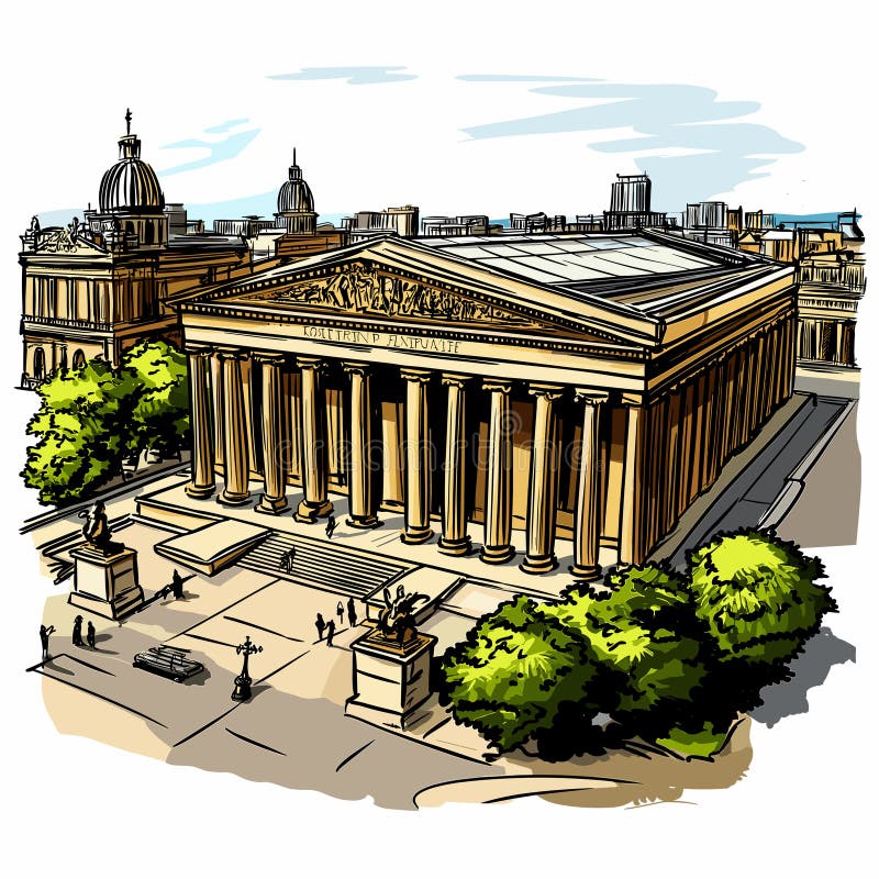 Vector Comic Hand-drawn Illustration of British Museum. British Museum ...