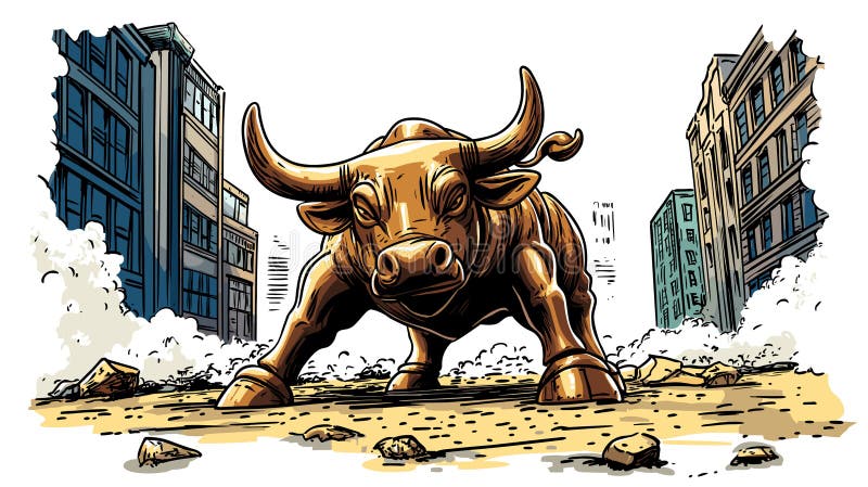 Vector Comic Hand-drawn Illustration of Charging Bull. Charging Bull in ...