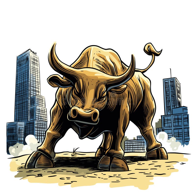 Vector Comic Hand-drawn Illustration of Charging Bull. Charging Bull in ...