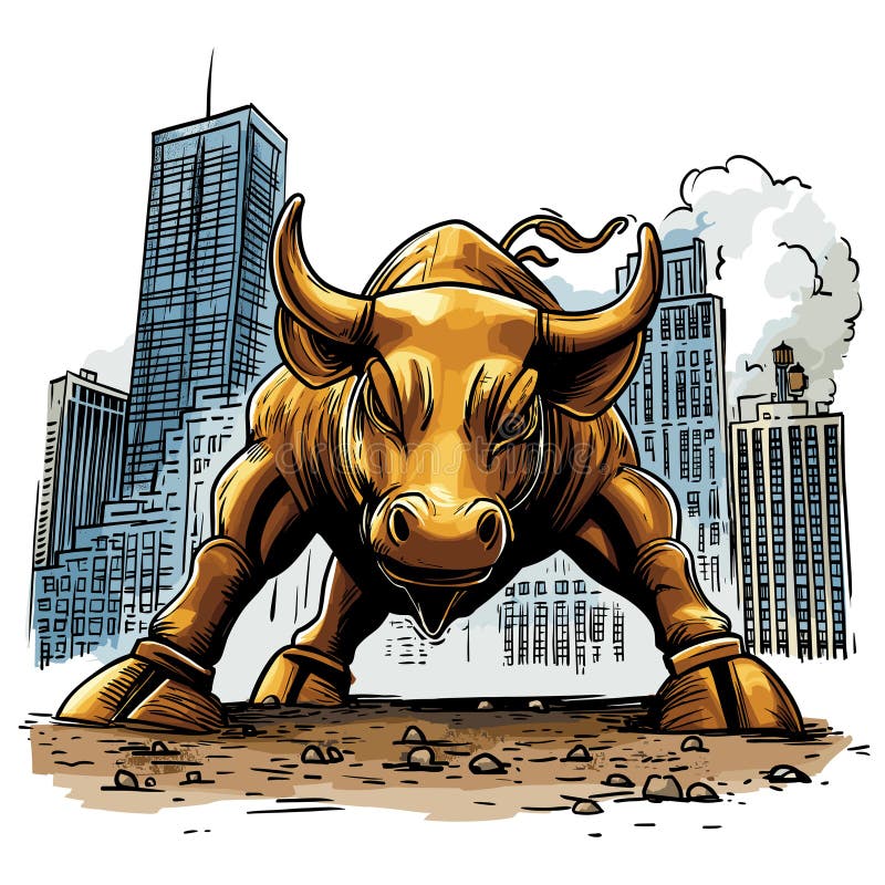 Vector Comic Hand-drawn Illustration of Charging Bull. Charging Bull in ...