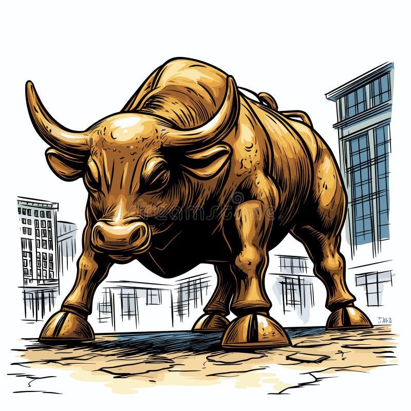 Vector Comic Hand-drawn Illustration of Charging Bull. Charging Bull in ...