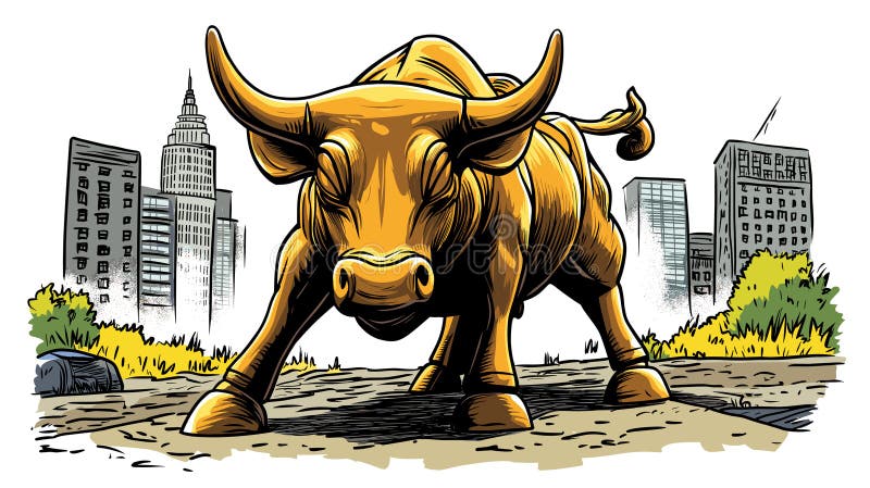 Vector Comic Hand-drawn Illustration of Charging Bull. Charging Bull in ...