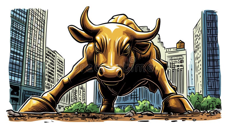 Vector Comic Hand-drawn Illustration of Charging Bull. Charging Bull in ...