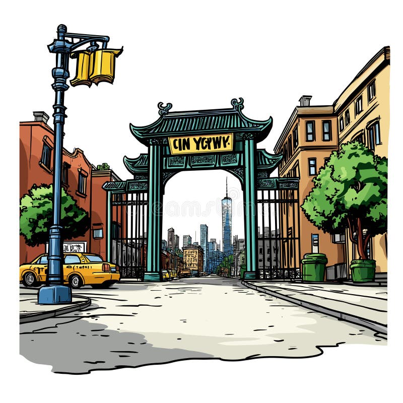 Vector Comic Hand-drawn Illustration of Chinatown Gate. Chinatown Gate ...