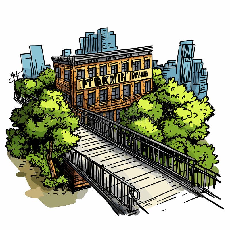 Vector Comic Hand-drawn Illustration of High Line Park. High Line Park ...