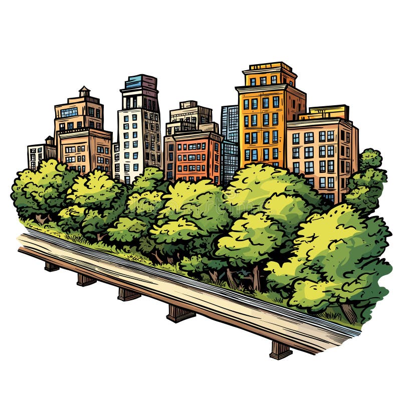 Vector Comic Hand-drawn Illustration of High Line Park. High Line Park ...
