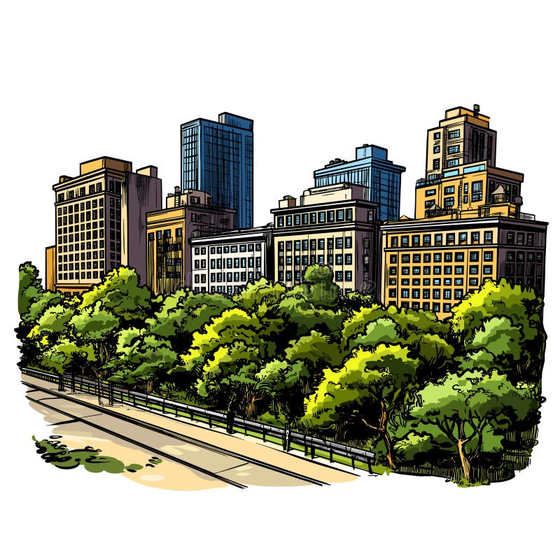 Vector Comic Hand-drawn Illustration of High Line Park. High Line Park ...