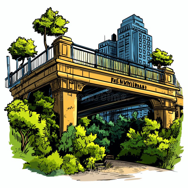 Vector Comic Hand-drawn Illustration of High Line Park. High Line Park ...