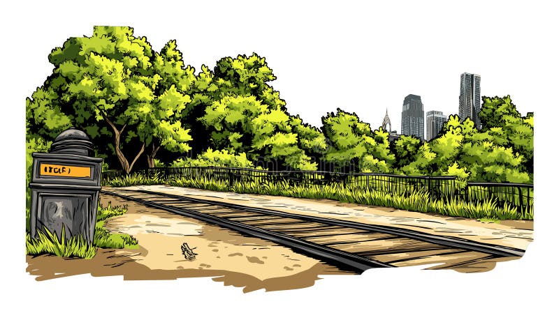 Vector Comic Hand-drawn Illustration of High Line Park. High Line Park ...