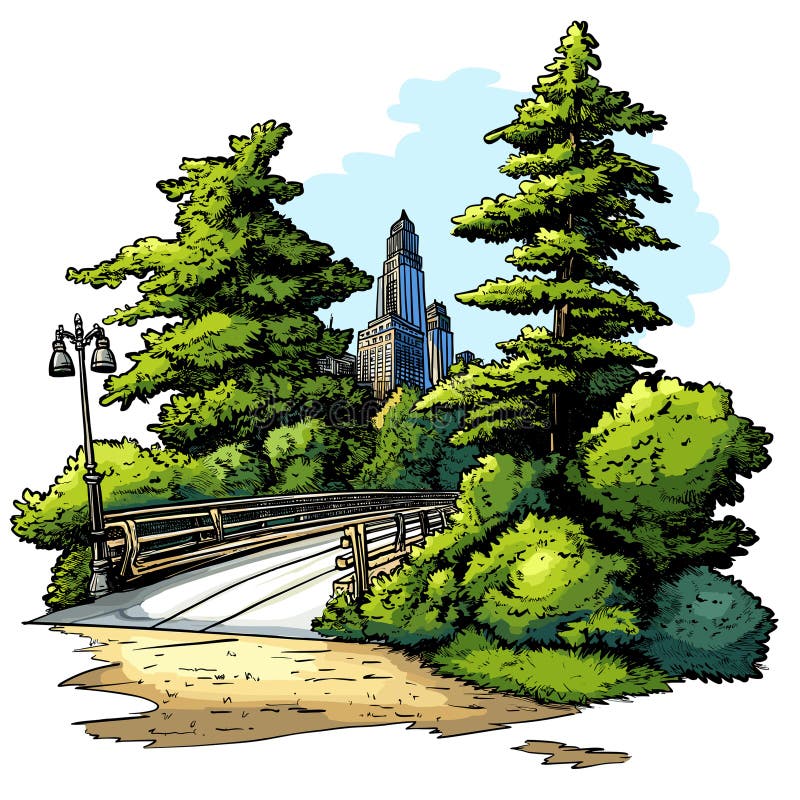 Vector Comic Hand-drawn Illustration of High Line Park. High Line Park ...