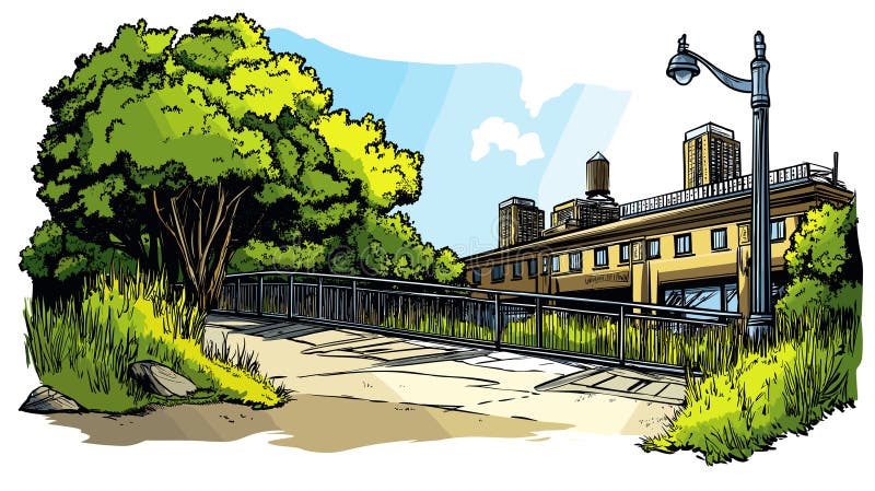 Vector Comic Hand-drawn Illustration of High Line Park. High Line Park ...