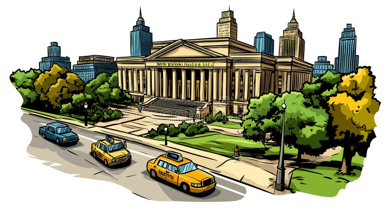 Vector Comic Hand-drawn Illustration of New York Public Library. New ...