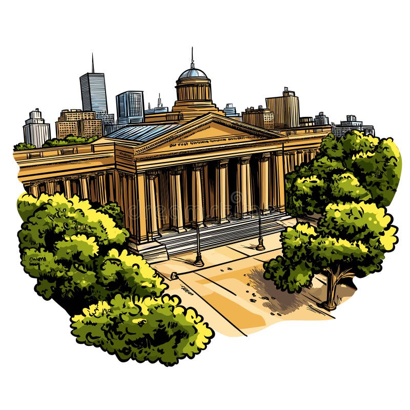 Vector Comic Hand-drawn Illustration of New York Public Library. New ...