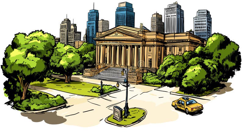 Vector Comic Hand-drawn Illustration of New York Public Library. New York Public Library Stock ...