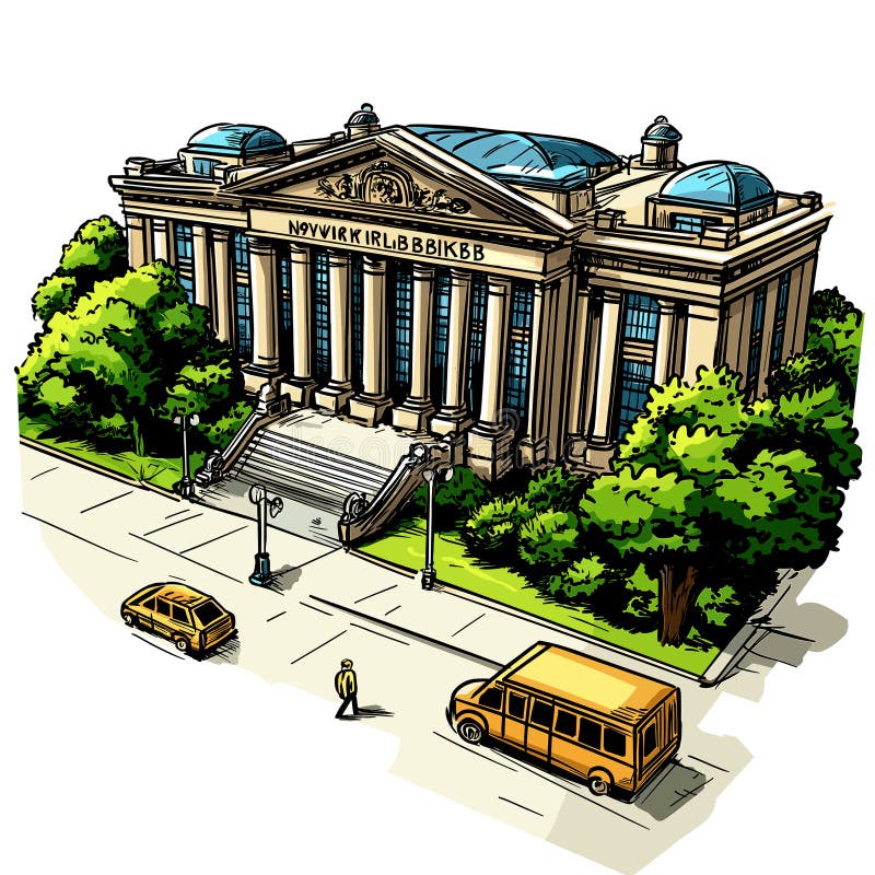 Vector Comic Hand-drawn Illustration of New York Public Library. New ...