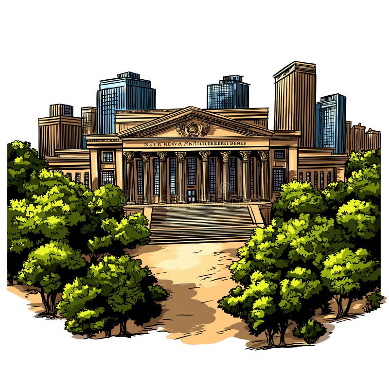 Vector Comic Hand-drawn Illustration of New York Public Library. New ...