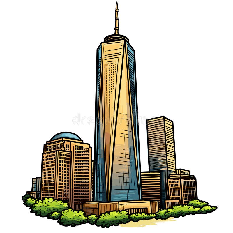 Vector Comic Hand-drawn Illustration of One World Trade Center. One ...
