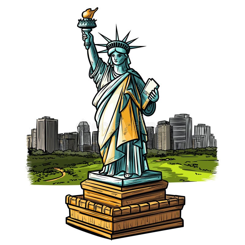 Vector Comic Hand-drawn Illustration of Statue of Liberty. Statue of ...