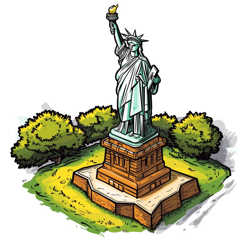 Vector Comic Hand-drawn Illustration of Statue of Liberty. Statue of ...