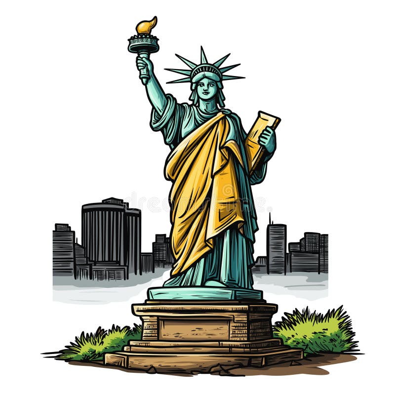 Vector Comic Hand-drawn Illustration of Statue of Liberty. Statue of ...