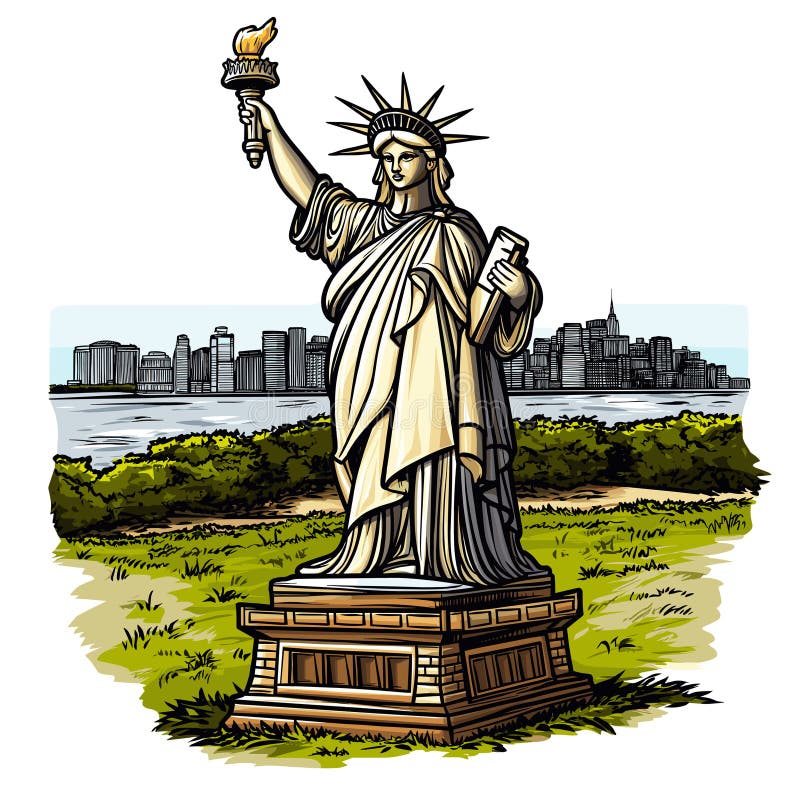 Vector Comic Hand-drawn Illustration of Statue of Liberty. Statue of ...