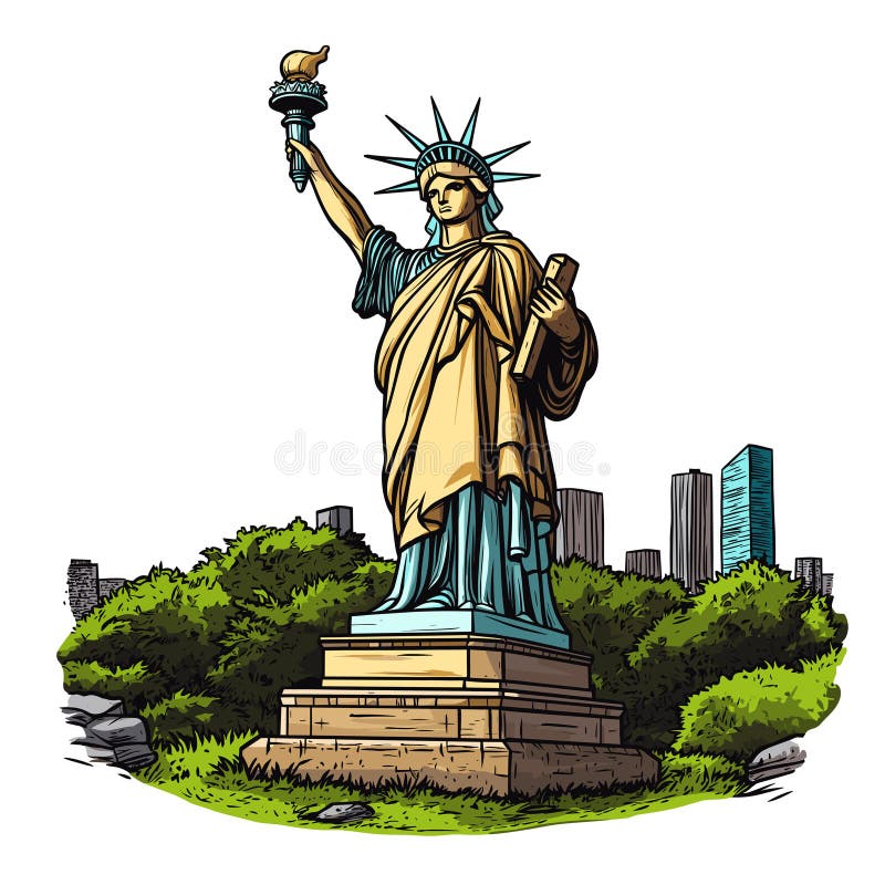 Vector Comic Hand-drawn Illustration of Statue of Liberty. Statue of ...