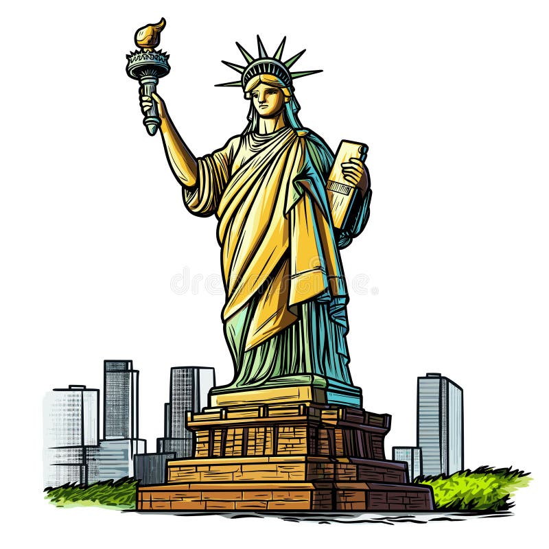 Vector Comic Hand-drawn Illustration of Statue of Liberty. Statue of ...