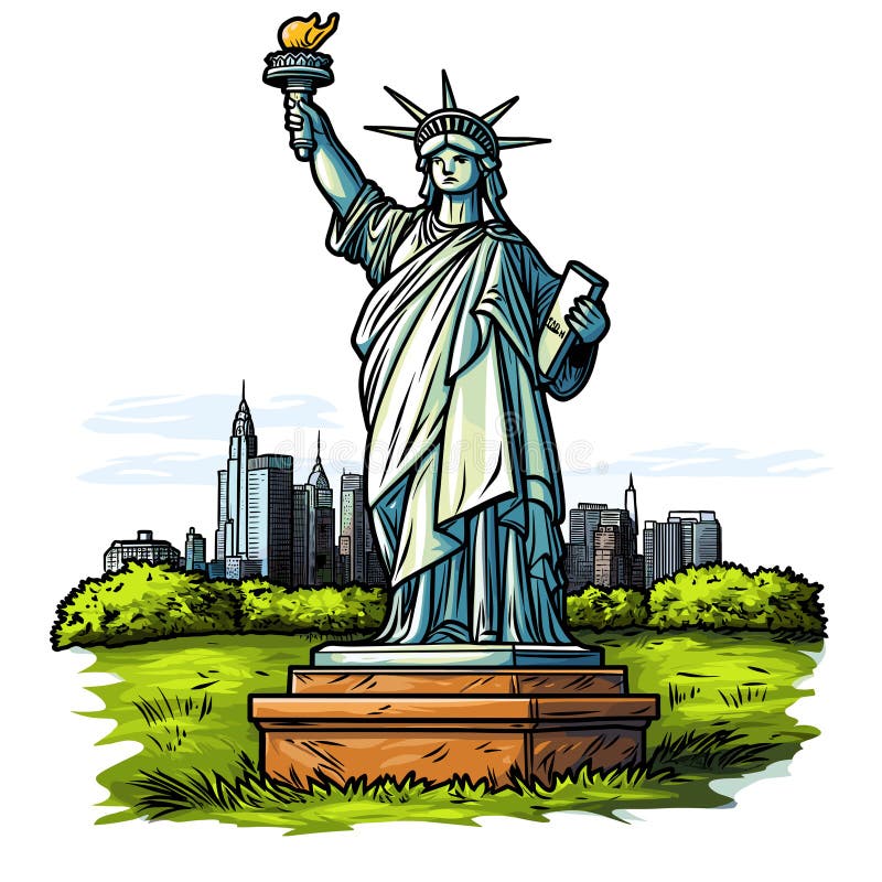 Vector Comic Hand-drawn Illustration of Statue of Liberty. Statue of ...