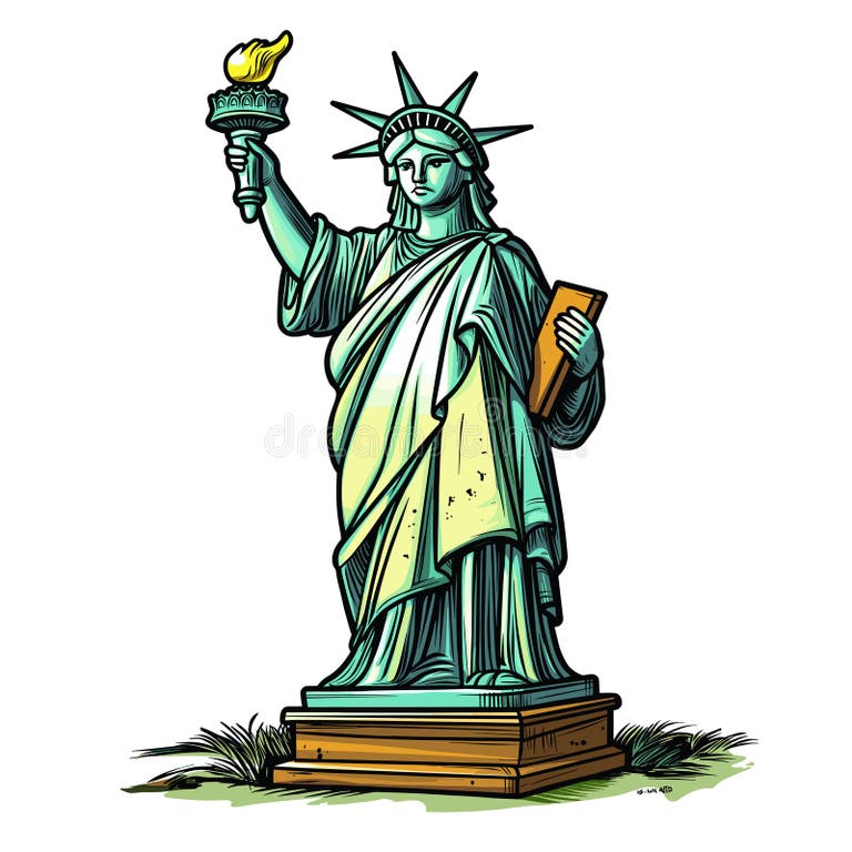 Vector Comic Hand-drawn Illustration of Statue of Liberty. Statue of ...