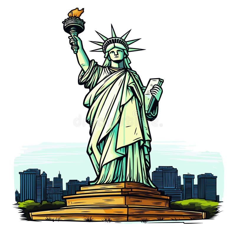 Vector Comic Hand-drawn Illustration of Statue of Liberty. Statue of ...