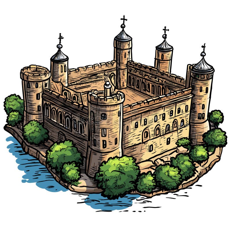 Vector Comic Hand-drawn Illustration of Tower of London. Tower of ...