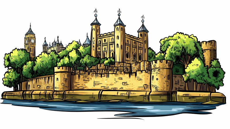Vector Comic Hand-drawn Illustration of Tower of London. Tower of ...
