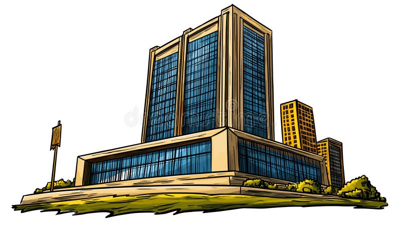 Vector Comic Hand-drawn Illustration of United Nations Headquarters ...