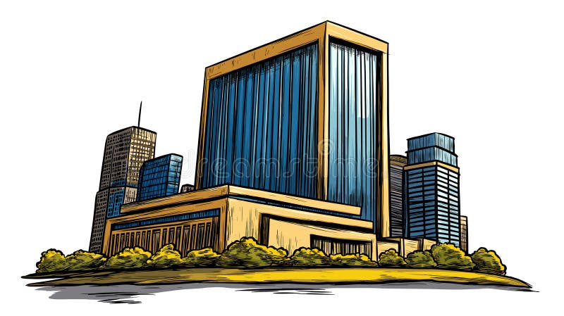 Vector Comic Hand-drawn Illustration of United Nations Headquarters ...