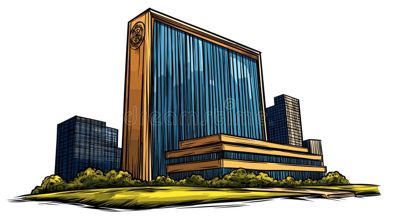 Vector Comic Hand-drawn Illustration of United Nations Headquarters ...