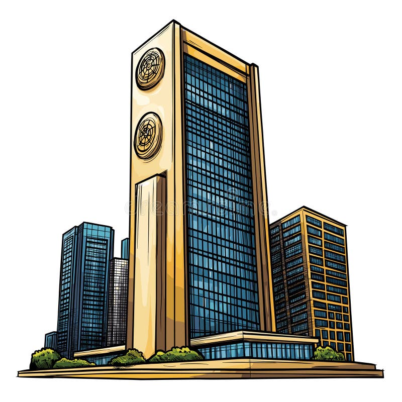 Vector Comic Hand-drawn Illustration of United Nations Headquarters ...