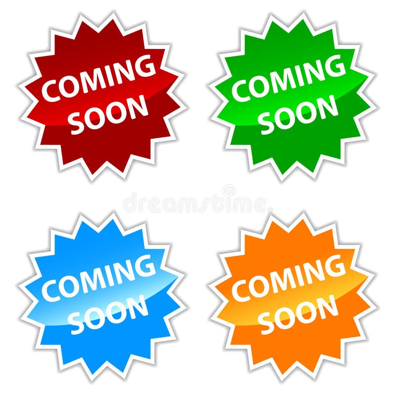 Coming Soon Web Buttons stock vector. Illustration of colorful - 30260424
