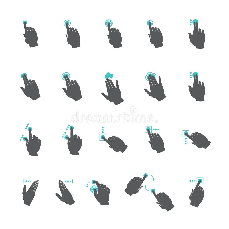 Vector Common Touchscreen Hand Gestures Set Stock Vector - Illustration ...