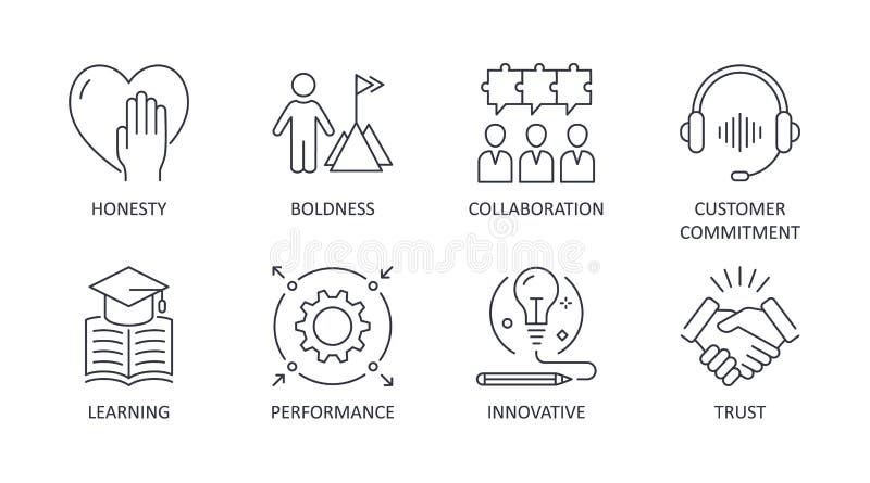Vector Company Values Icons. Editable Stroke. Illustration on White ...