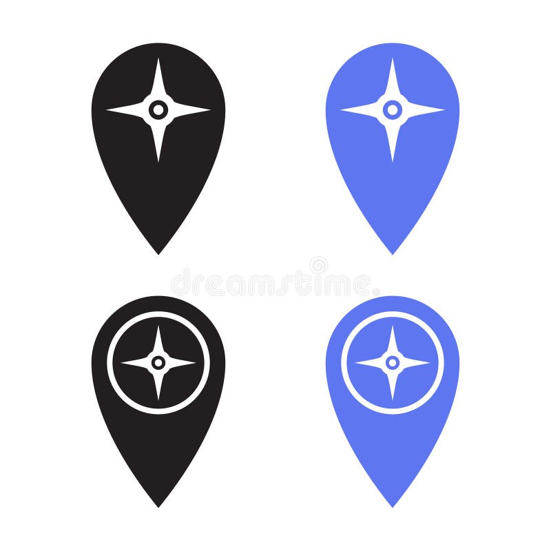 Vector Compass Location Pin Icon Set Stock Illustration - Illustration ...