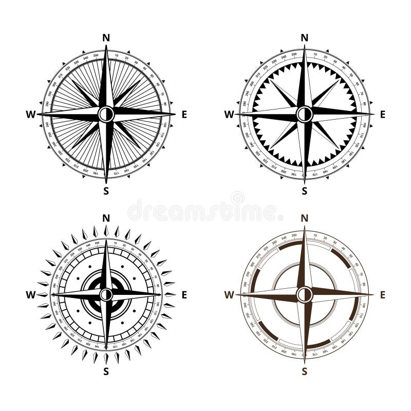 Vector Compass Rose with North, South, East and West Indicated Stock ...