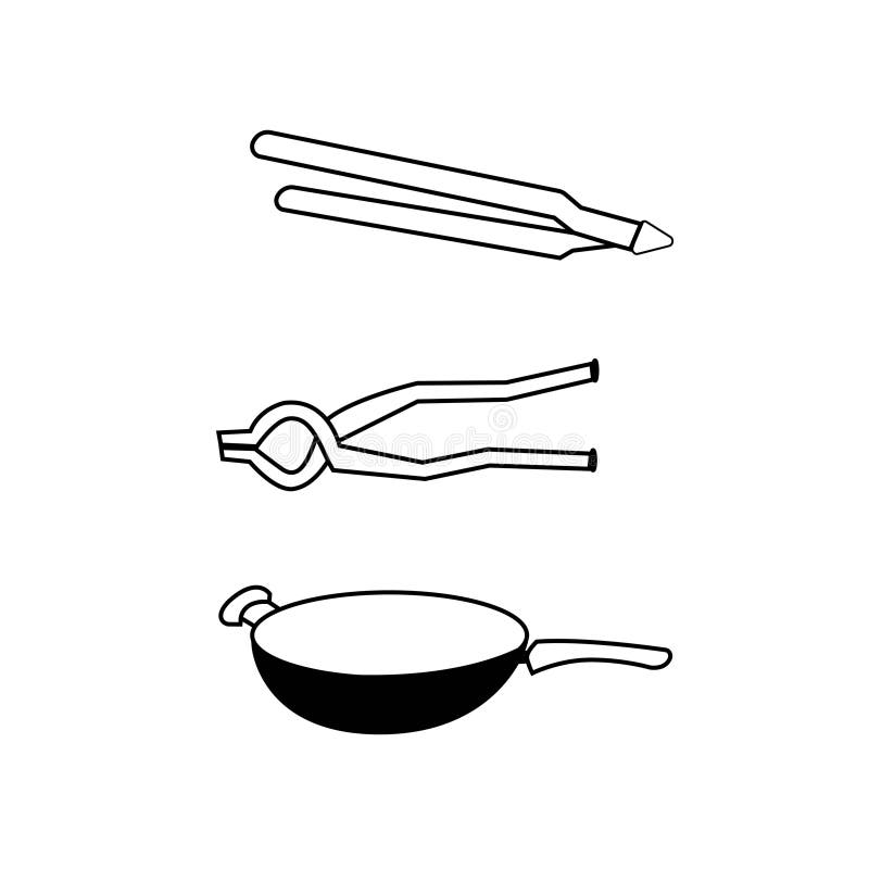 Culinary Tools Vector Collection - Tongs, Pincers, Wok Stock Vector ...