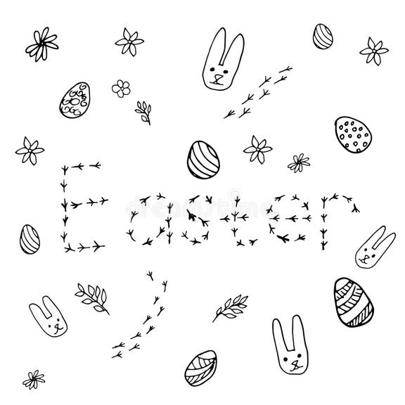 Vector Composition of Black and White Handwritten Easter Phrases with Doodle Elements ...