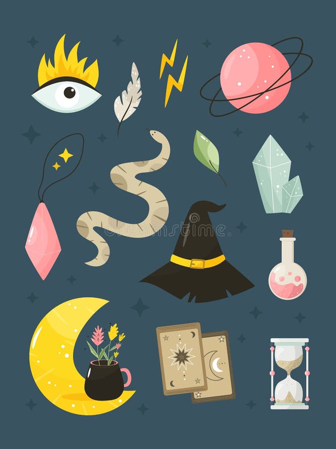 Vector Composition with Different Magic, Wizard Items, Icons, Tools ...