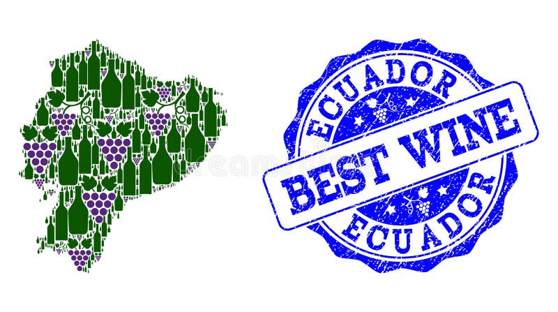 Composition of Grape Wine Map of Ecuador and Best Wine Stamp Stock ...